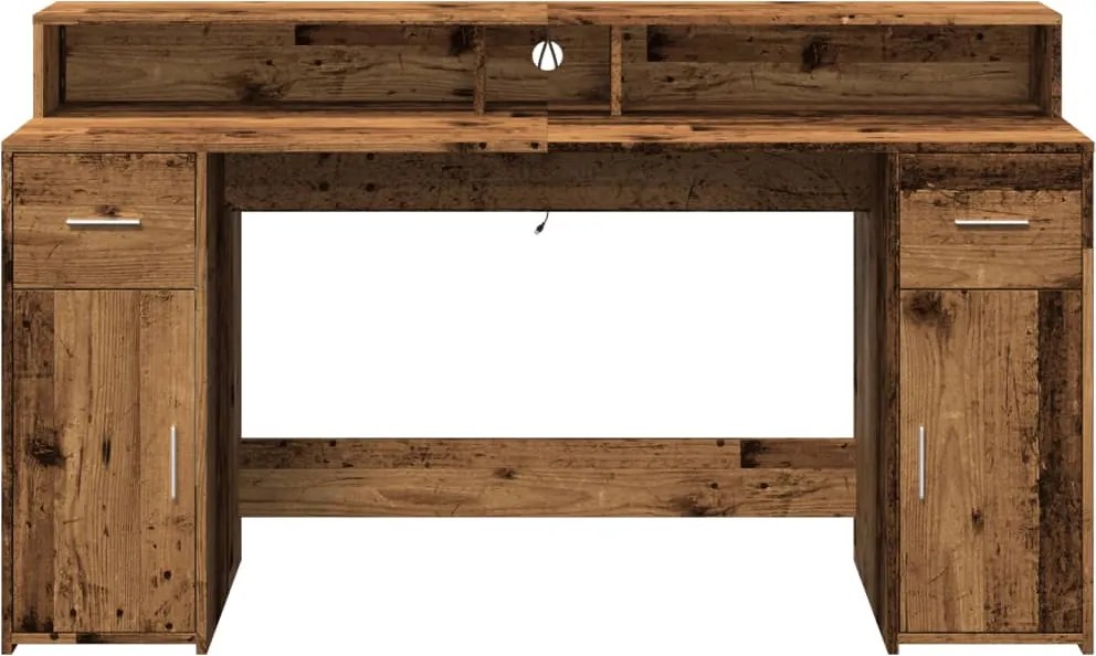 Psací stůl s LED světly old wood 160x55x91 cm kompozitní dřevo 3309436