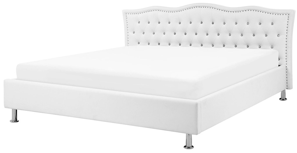 Bílá kožená postel Chesterfield s úložištěm 180x200 cm METZ Beliani