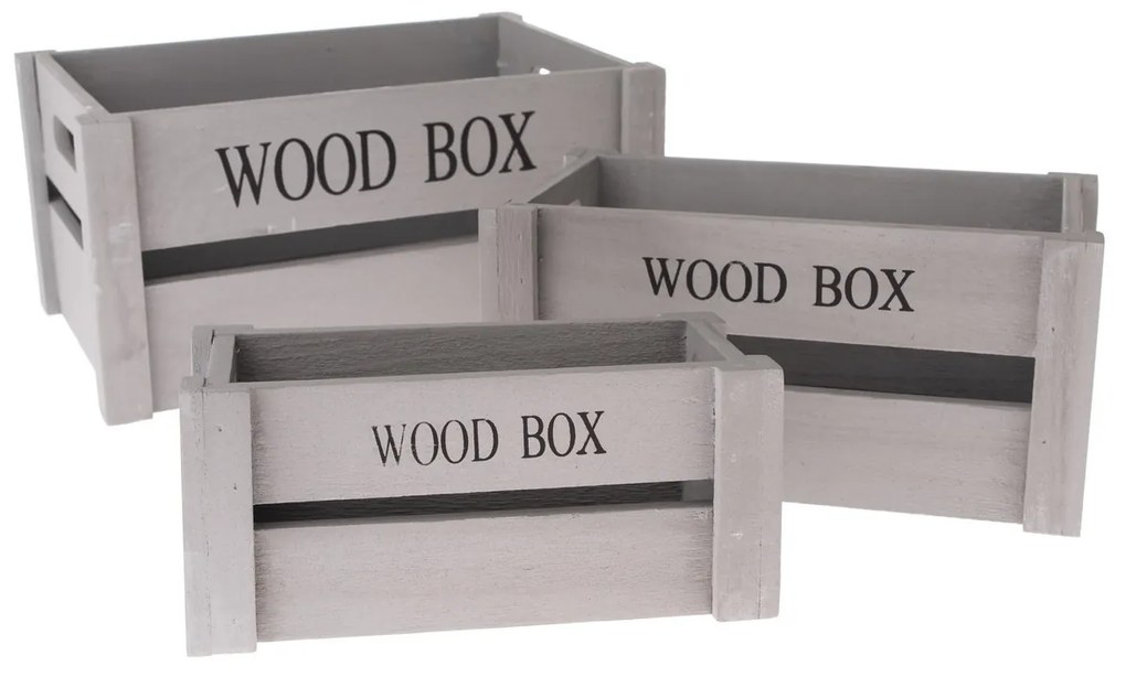 Sada dřevěných bedýnek Wood Box, 3 ks, šedá