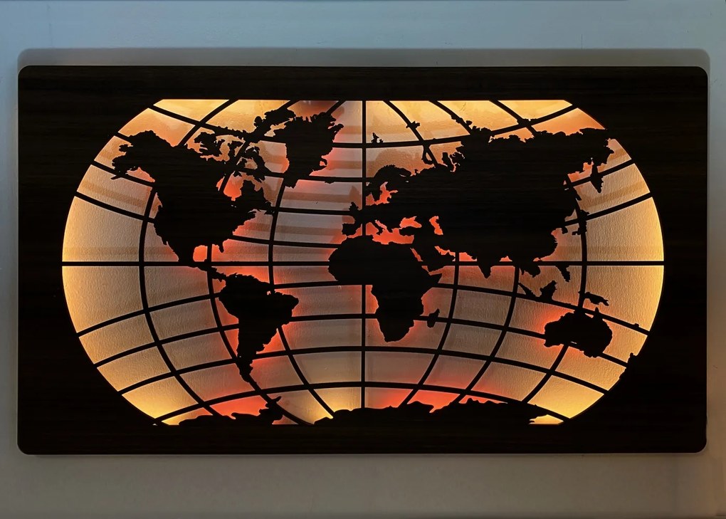 Li-Go "Mapa světa rovnoběžky" světelný RGBW obraz 230V 125x74cm provedení povrchu: dub