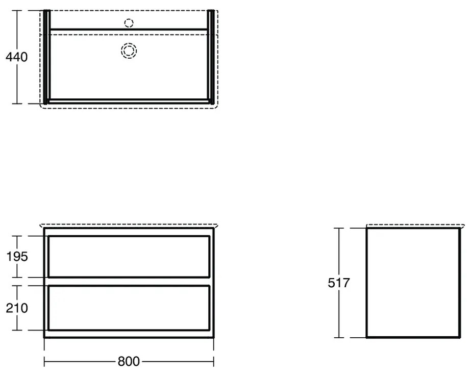 Ideal Standard Connect Air- Skříňka pod umyvadlo 80cm, 2 zásuvky, Dekor šedý dub + matný bílý lak E0819PS