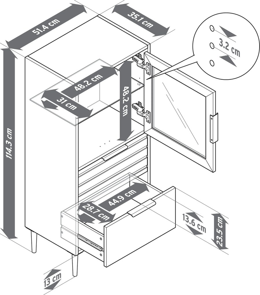Tchibo - Vitrína »Baaken« s prosklenými dvířky a 2 zásuvkami - barva: černá
