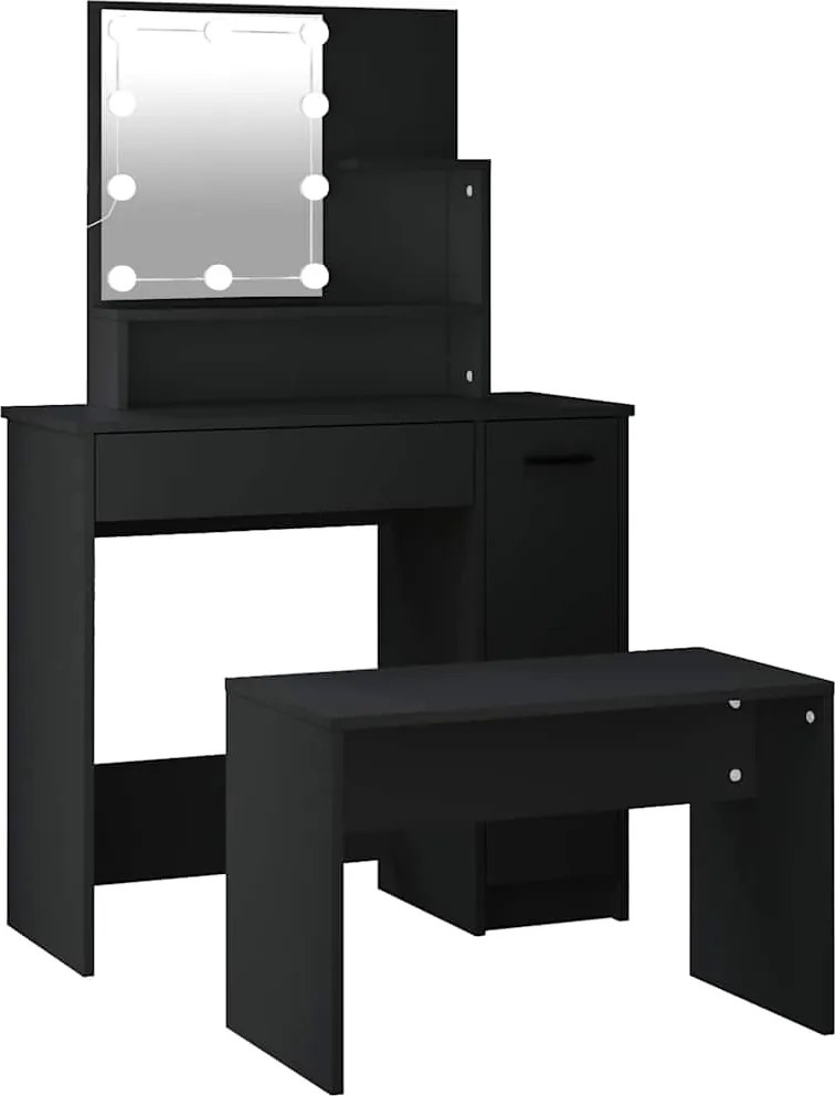 Set toaletního stolku s LED černý kompozitní dřevo 3114116
