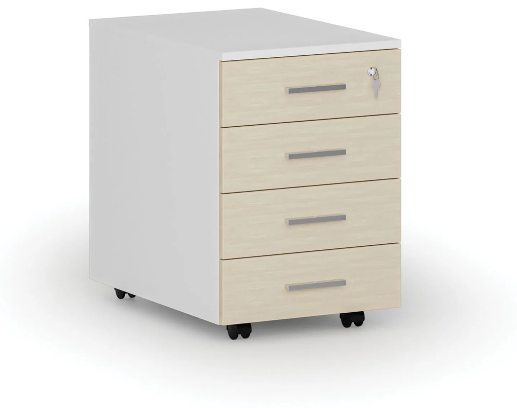 Kancelářský mobilní kontejner PRIMO WHITE, 4 zásuvky, bílá/bříza