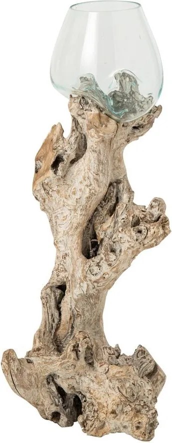Skleněná váza z recyklovaného skla na dřevu Gamal White XXL - 40*40*80 cm