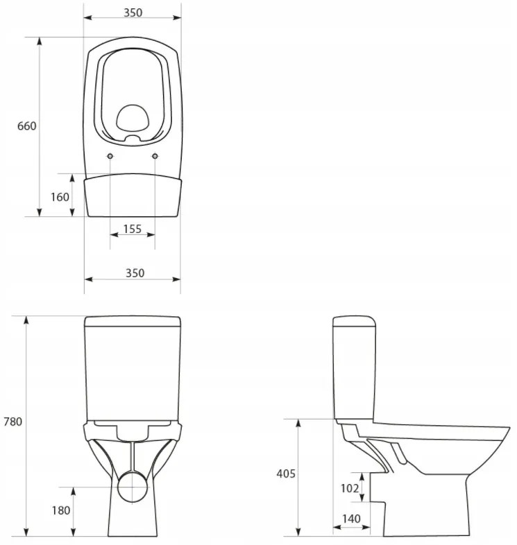 Cersanit CARINA Clean On 480 new - wc kombi 010 3/5 bez sedátka, bílá, K31-045