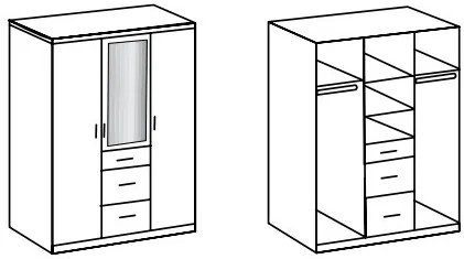 Šatní skříň se zrcadlem Click, 135 cm, bílá/šedý beton