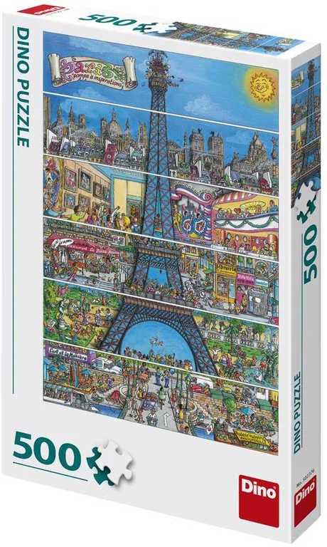 DINO Puzzle 500 dílků Paříž Eiffelova věž kreslená 33x47cm skládačka v krabici dn502376