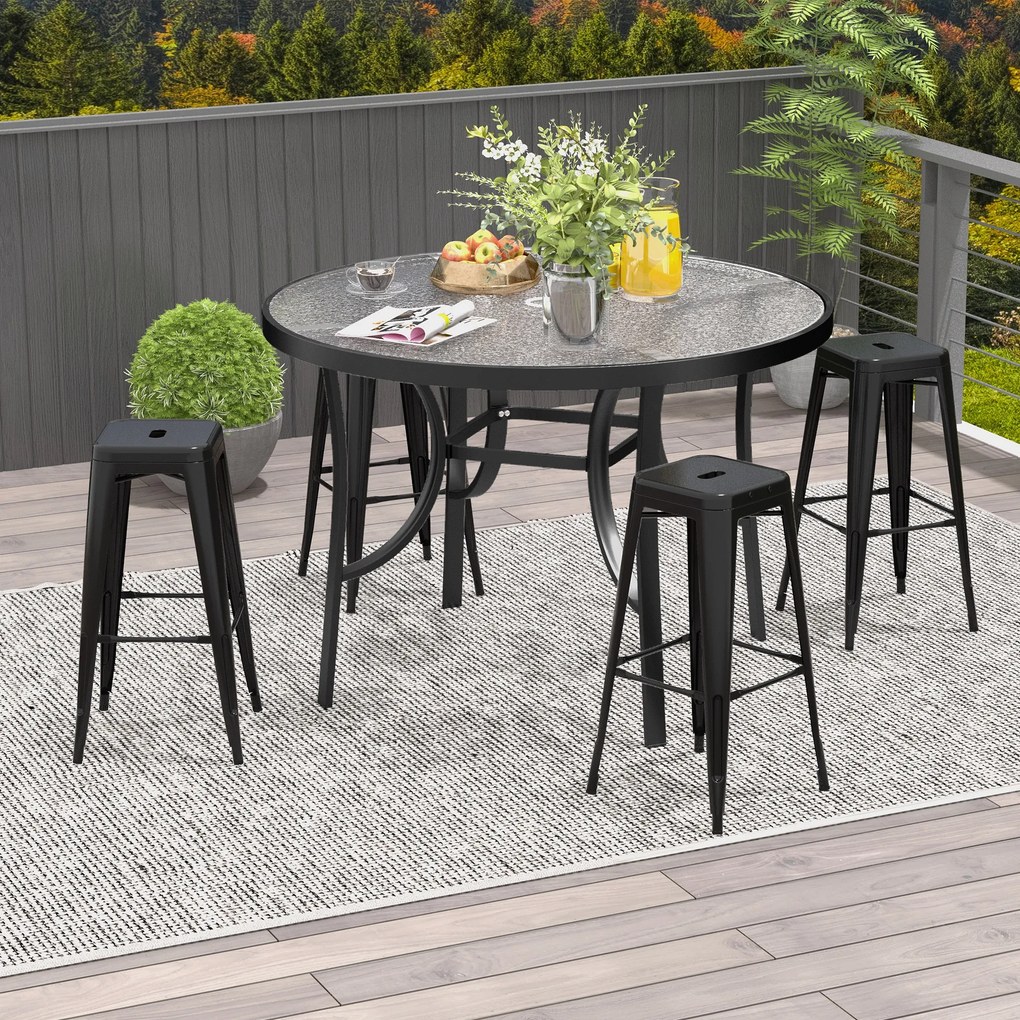 HOMCOM Set 4 stohovatelných barových židlí s opěrkou nohou, výška sedáku 76 cm, černý kov