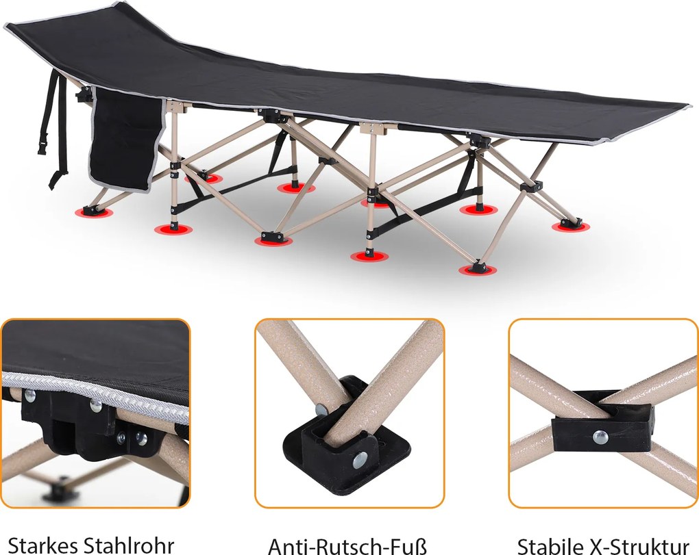 Kempinkové lůžko Outsunny Skládací kempinkové lůžko s přenosnou taškou 190 x 68 x 52 cm Oxford Black ideální pro kempování a outdoorové aktivity | Ao…