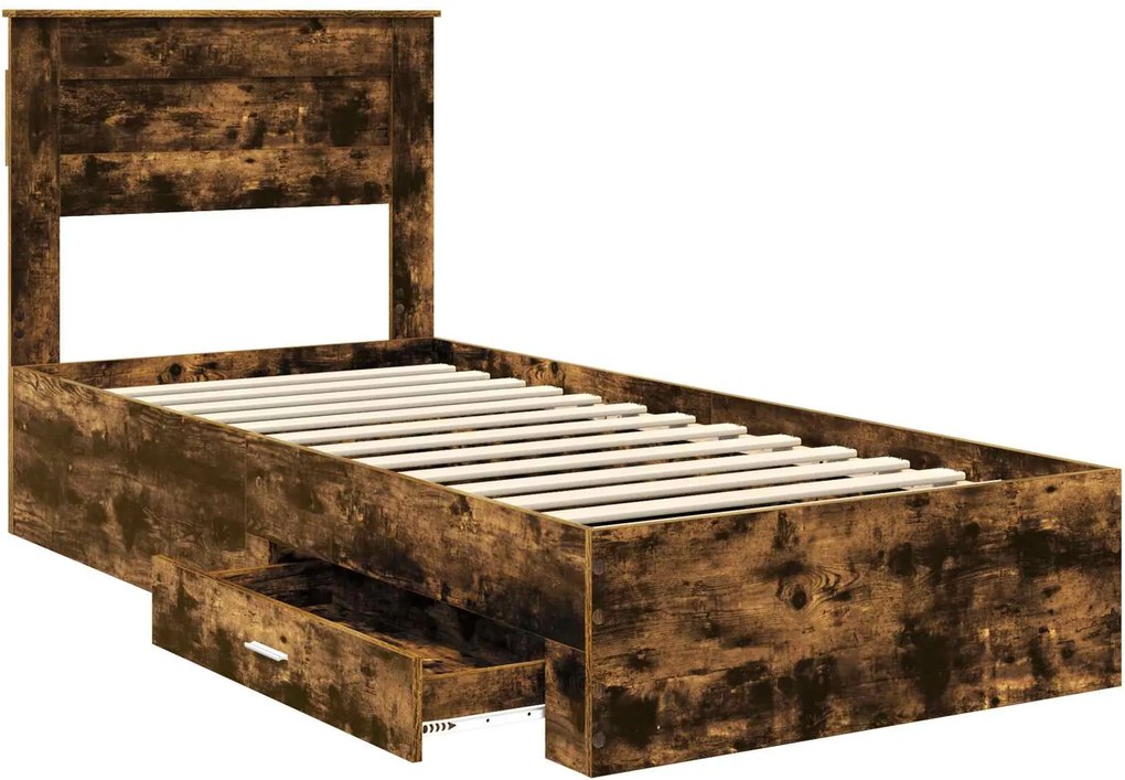 Rám postele s čelo Kouřový dub 100 x 200 cm Kompozitní dřevo 3410023