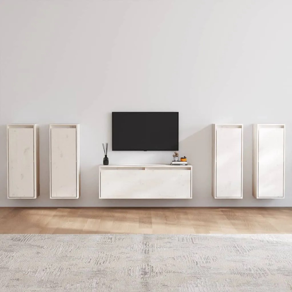 TV skříňky 5 ks bílé masivní borové dřevo 3100215