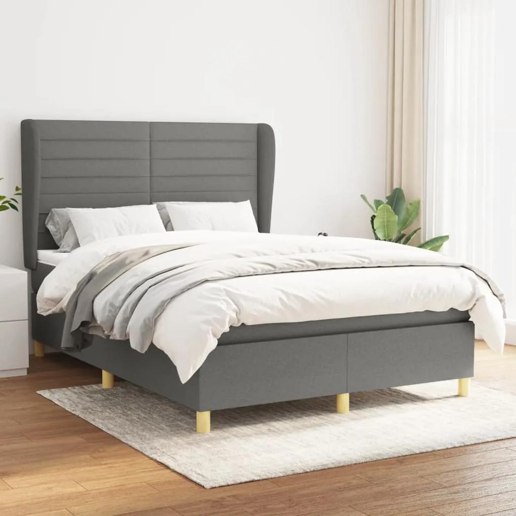 Box spring postel s matrací tmavě šedá 140x200 cm textil,  3128606