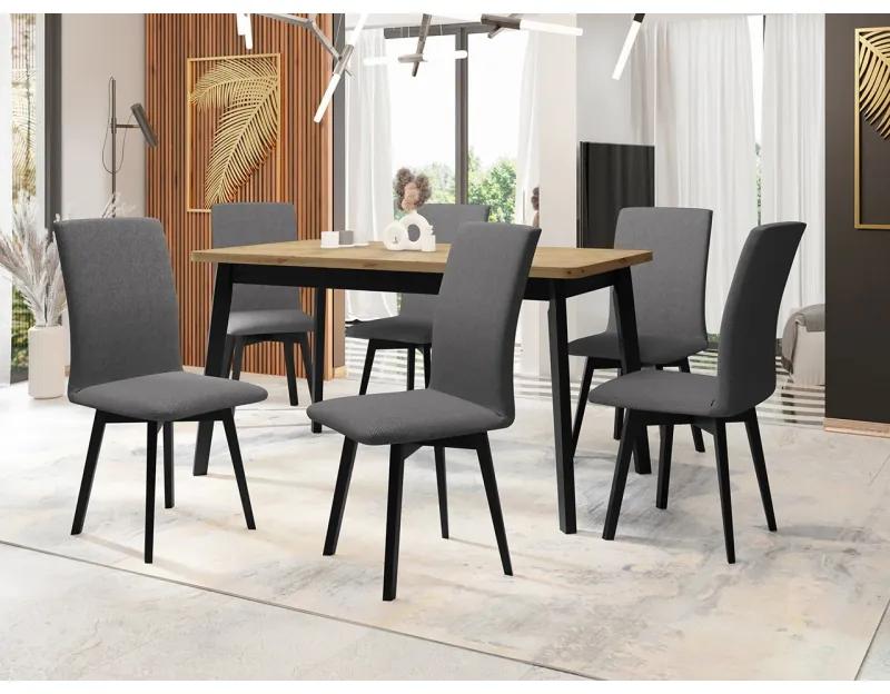Jídelní jídelní stůl se 6 židlemi AL24, Barva dřeva: bílá-L, Potah: Kronos 7, Barvy nožiček: černá