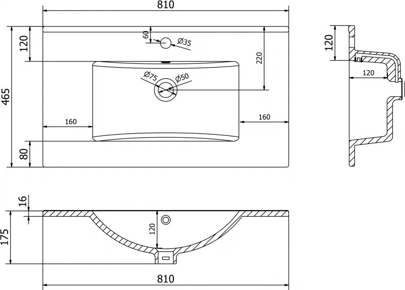 Mexen ATENA UMYVADLO, 80x46 CM, BÍLÁ, 25018000