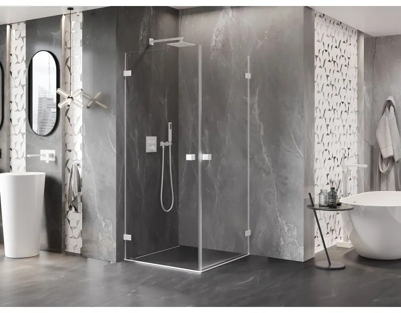 Mexen Lunar-B Duo, výklopný sprchový kout 100 x 100 cm, 8mm čiré sklo, bílý profil, 832-100L-100P-20-00