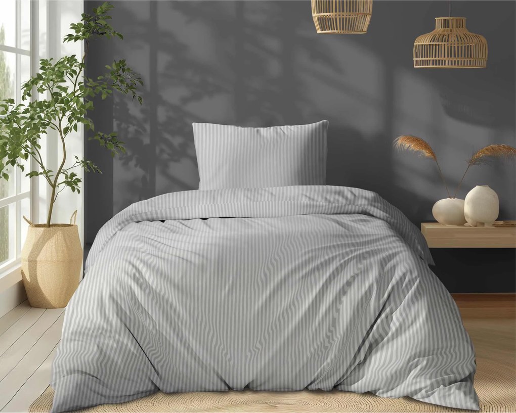 Detexpol Ložní prádlo Adamasso 140x200 světle šedé jednobarevné pruhy 1 cm Pure