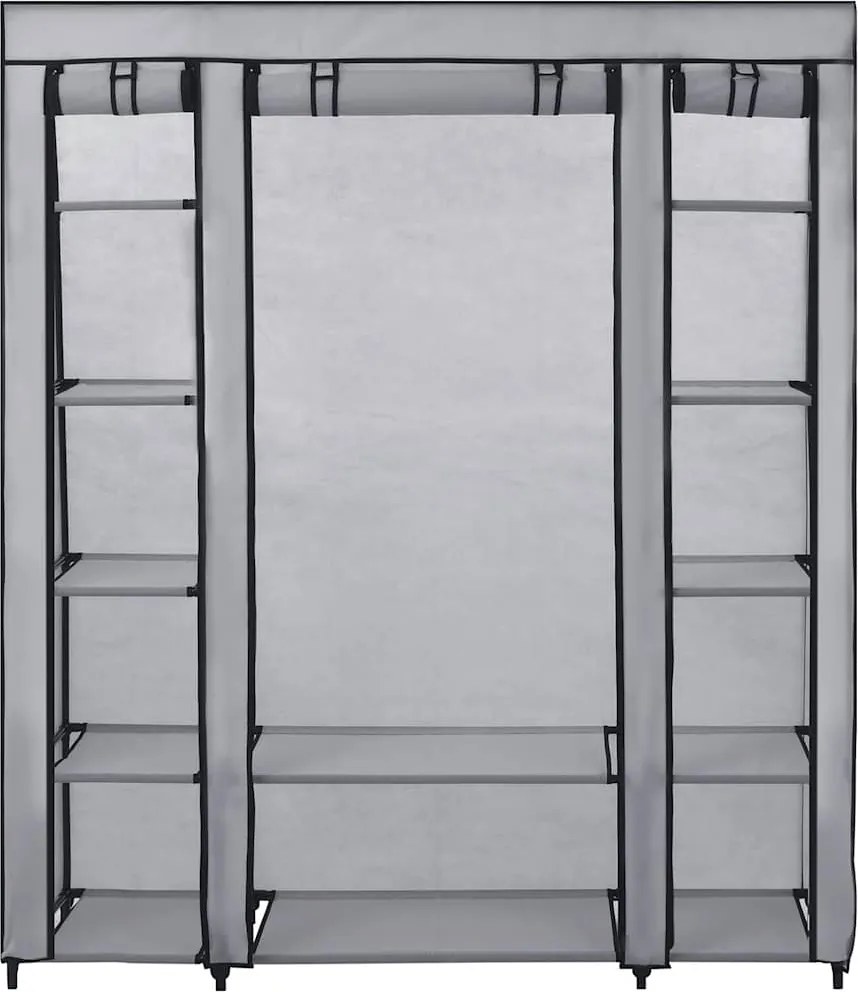 Šatní skříň s přihrádkami a tyčemi šedá 150x45x176 cm textil 282436