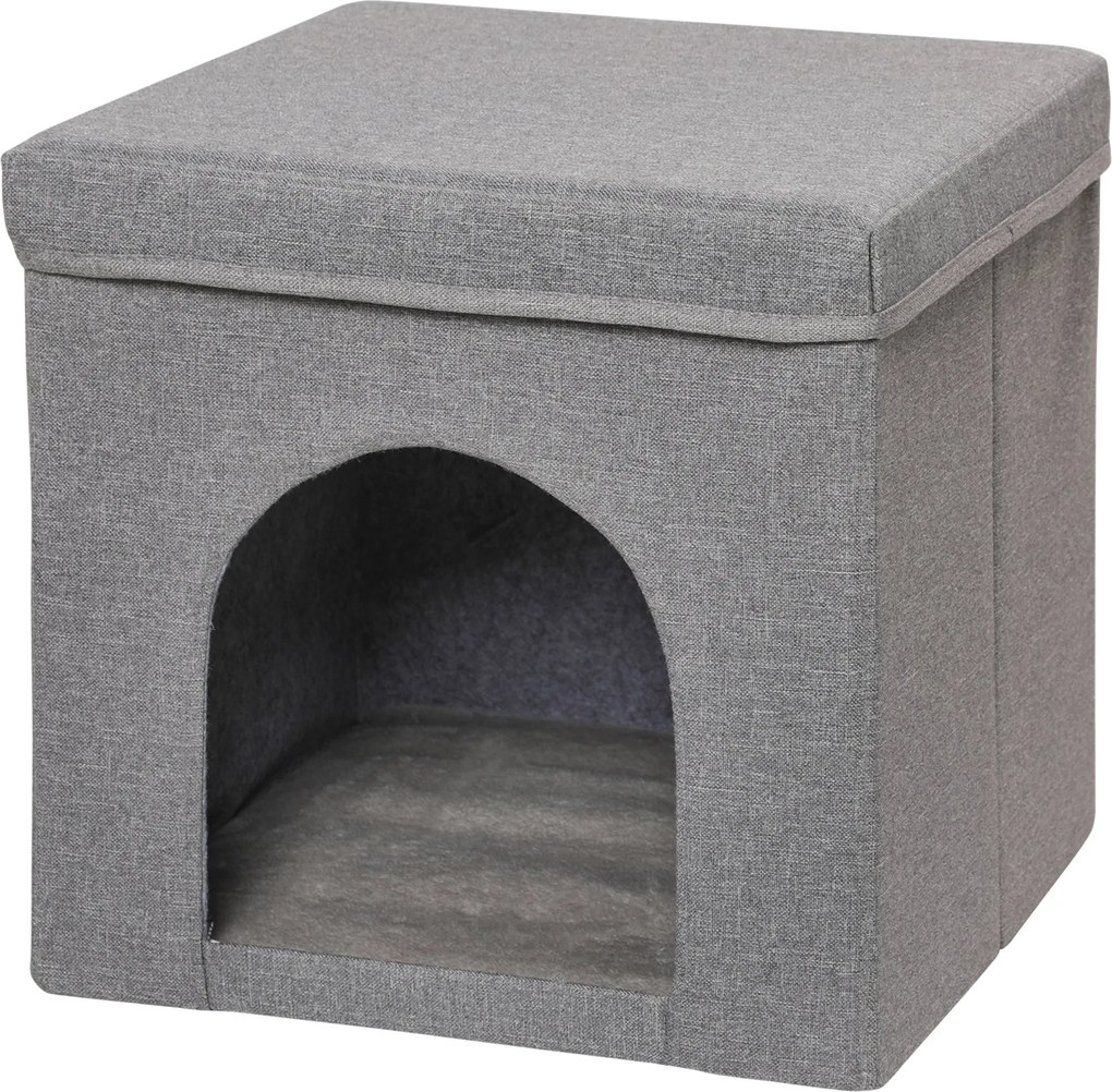PawHut Kočičí Dům Kočičí Postel Kočičí Chata se Škrabadlem a Vnitřními Dveřmi 36.5x36.5x36.5 cm Šedá | Aosom