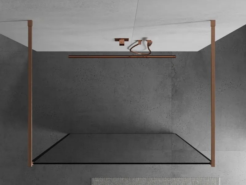 Mexen Kioto, sprchová zástěna Walk-In 110 x 200 cm, 8mm sklo černý vzor, měděný matný profil, 800-110-002-65-70
