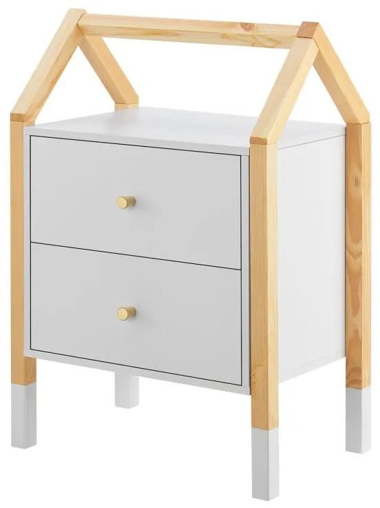 Dětský noční stolek domeček se 2 zásuvkami, bílý