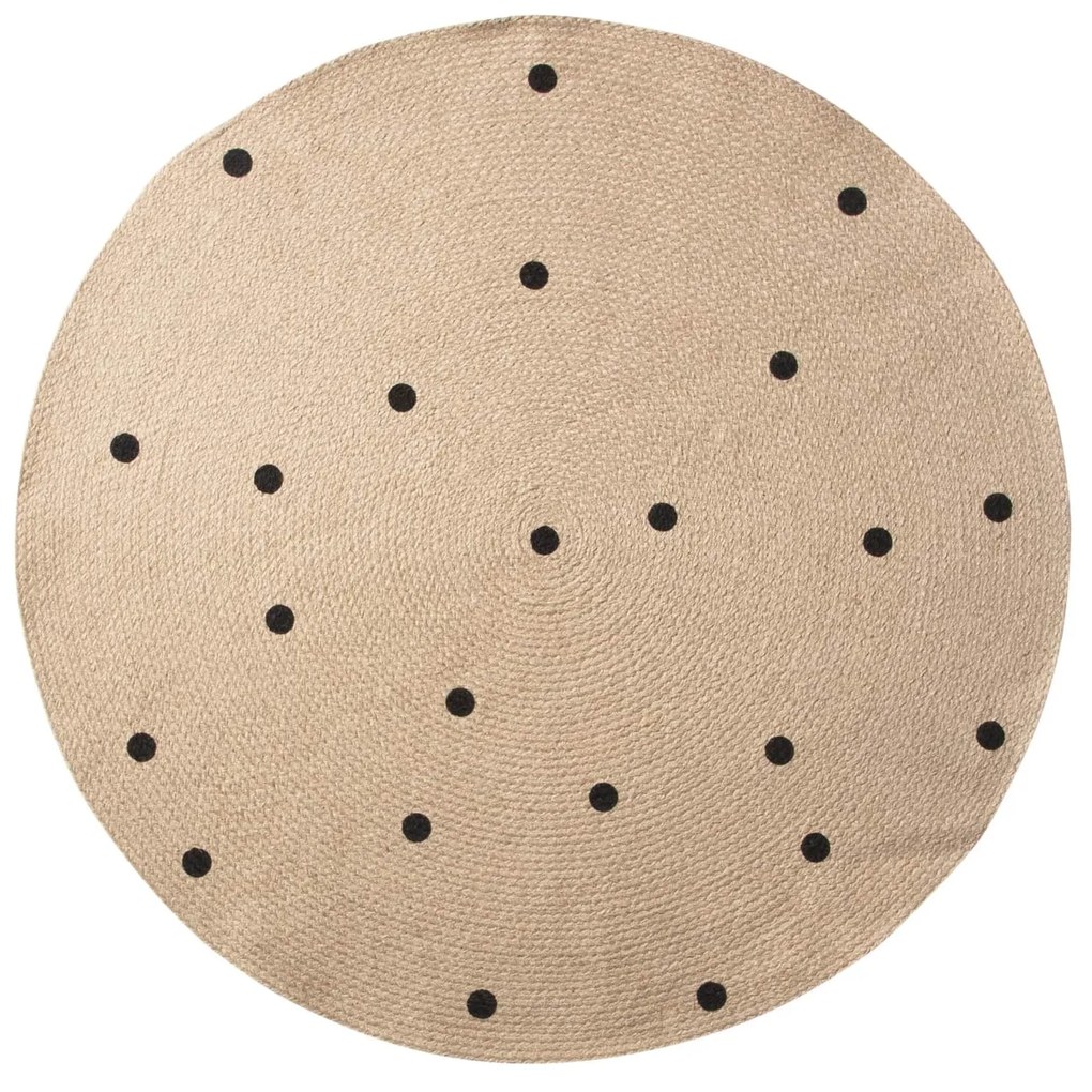 Ferm Living Jutový koberec Black Dots Small Ø 100 cm, béžová barva, přírodní barva