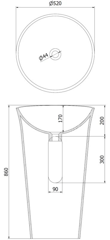 Mexen Nilda, volně stojící umyvadlo z konglomerátu 52x52x86 cm, bílá matná, 26555200