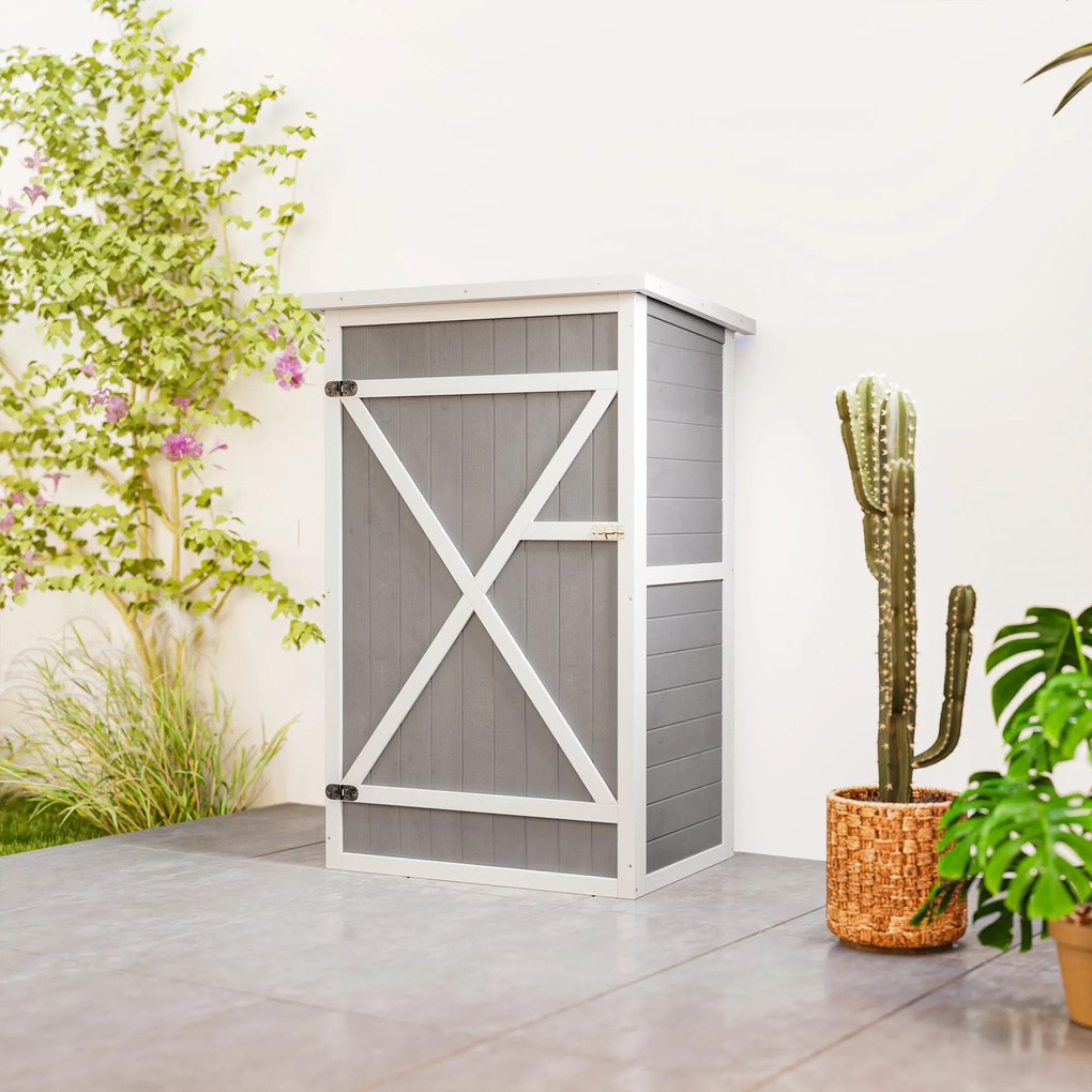 Outsunny zahradní přístřešek na nářadí police jedle černá+šedá+bílá 75x56x115cm | Aosom