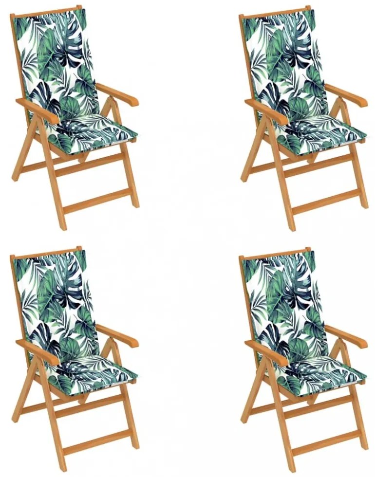 Skládací zahradní židle 4 ks s poduškami Dekorhome Zelené listí