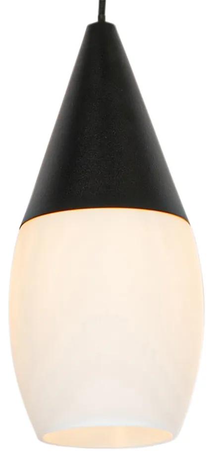 Moderní závěsná lampa černá s opálovým sklem - Drop