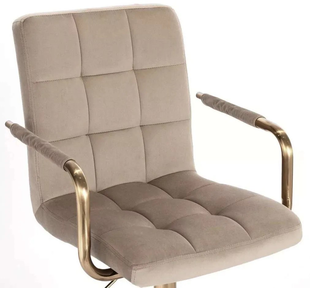 LuxuryForm DESIGN Barová židle VERONA GOLD VELUR na zlaté kulaté podstavě - latte