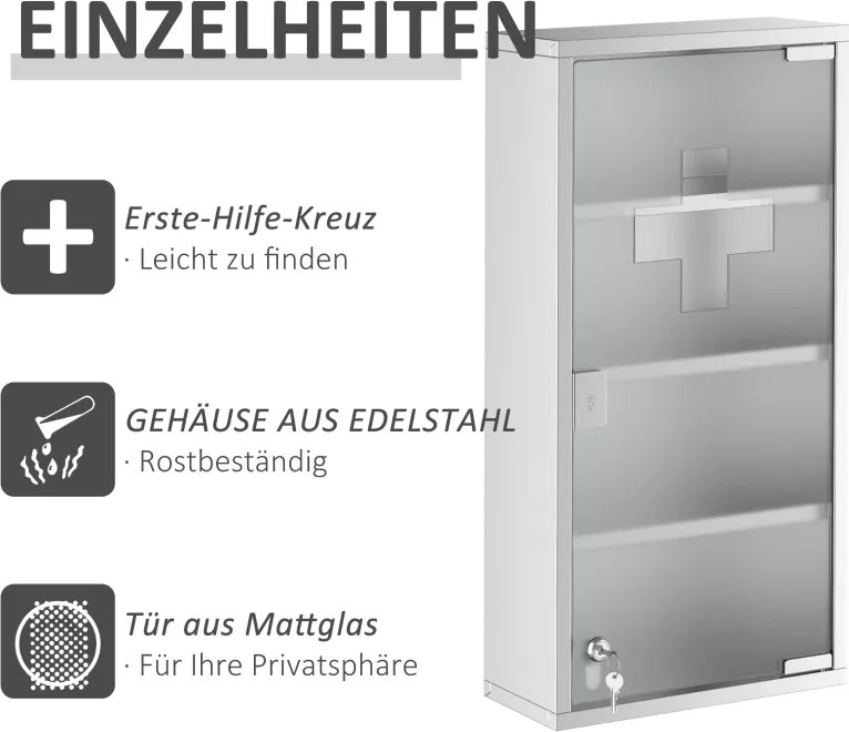 HOMCOM Lékárnička uzamykatelná nerezová, 30 x 12 x 60 cm 02-0330