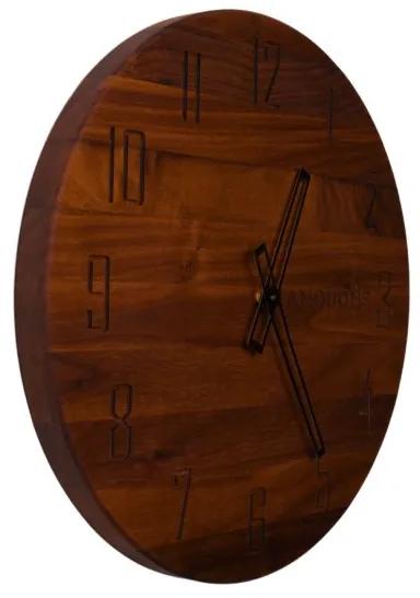 Kamohome Dřevěné nástěnné hodiny LYRA Průměr hodin: 30 cm, Materiál: Ořech americký