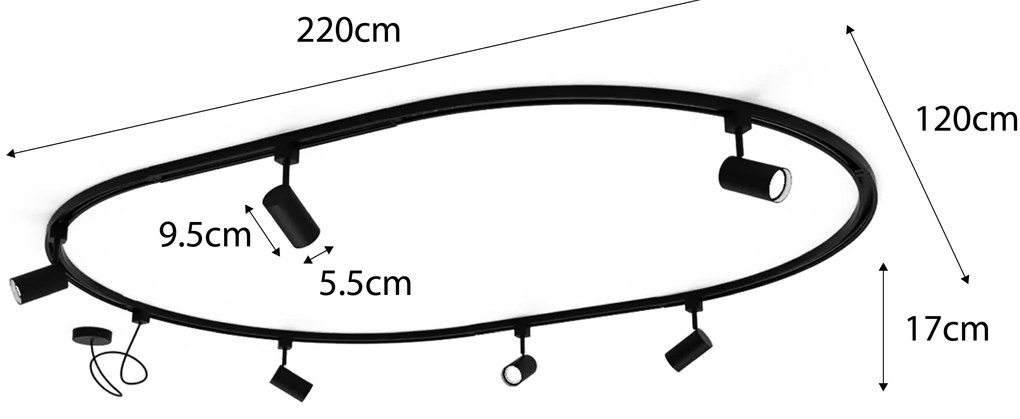 Moderní kolejnicový systém s 8 reflektory bílý 1-fázový oválný 200 cm - Iconic Jeana