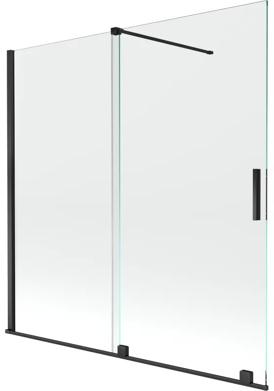 Mexen Velar, 2-křídlová posuvná vanová zástěna 160 x 150 cm, 8mm čiré sklo, černá matná, 896-160-000-01-70