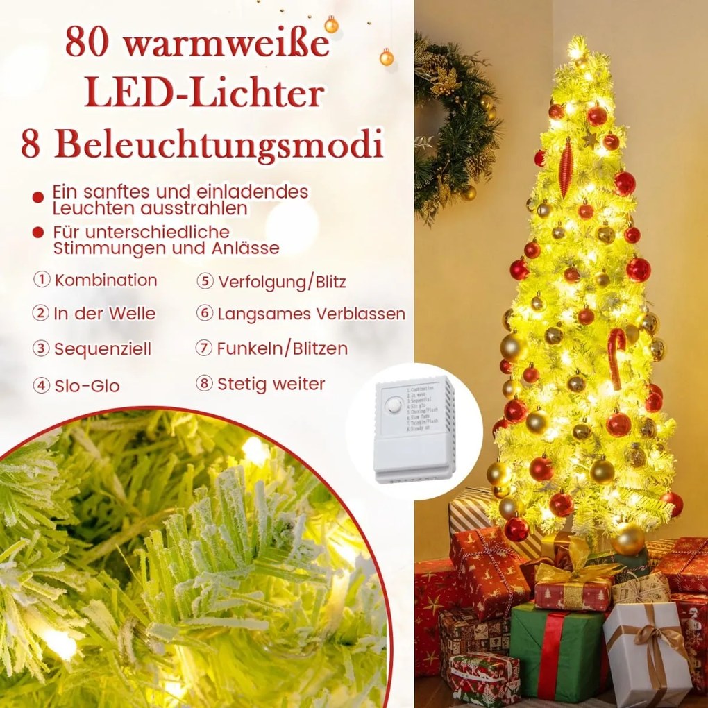 Costway Umělý vánoční stromek se světly a sněhem 150 cm Vánoční stromeček