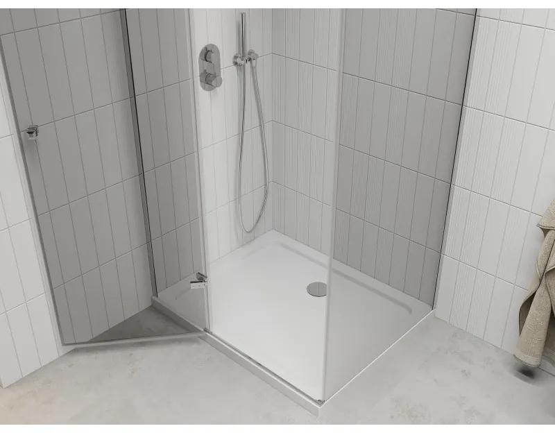 Mexen Roma sprchový kout s otočnými dveřmi 90 x 70 cm, Průhledné, Chromovaná + sprchová vanička Flat - 854-090-070-01-00-4010