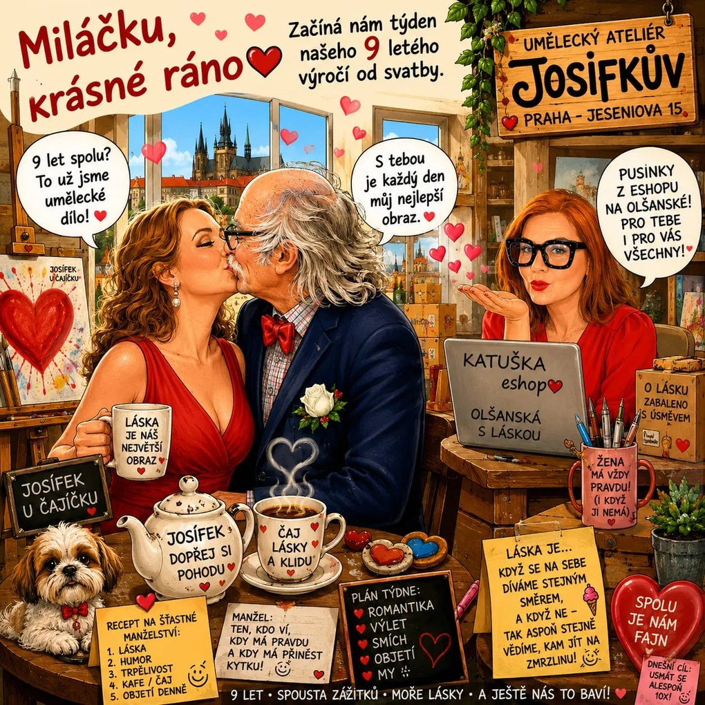 Srdcem darované Veselá osobní ilustrace na přání – Tištěný plakát A3 Varianta grafického zpracování:: Kreslený styl