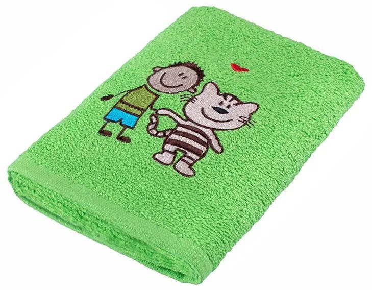 Goldea dětský froté ručník lili 30x50 cm zelený - kluk s kočkou 30 x 50 cm