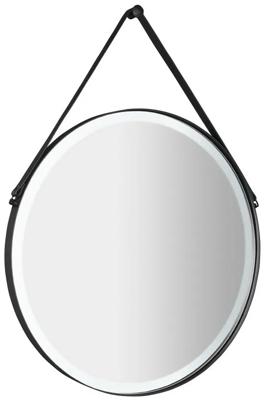 Sapho Sapho, ORBITER kulaté zrcadlo s LED osvětlením, kožený popruh, ø 70cm, černá mat, ORL070