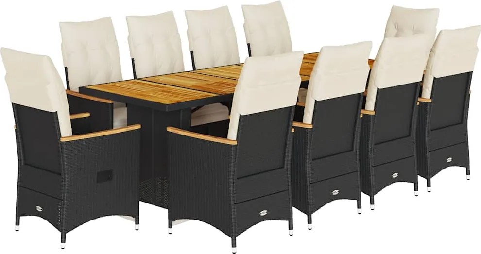 11dílný zahradní bistro set s poduškami černý polyratan 3277268