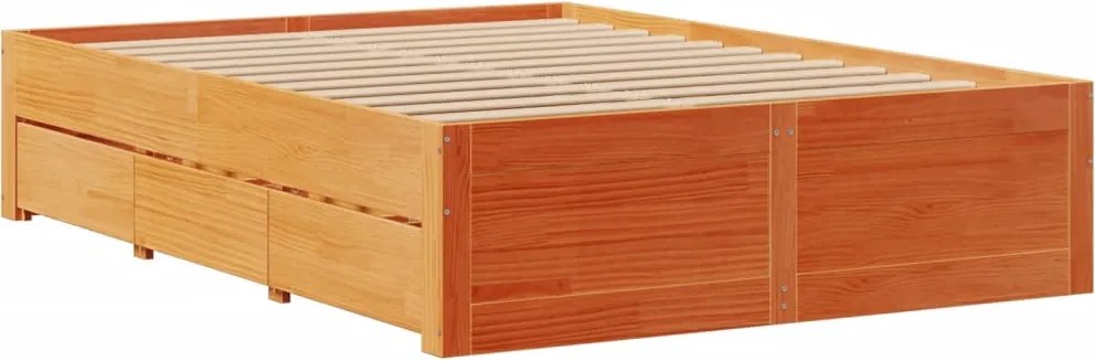 Postele bez matrace se zásuvkami hnědá 140x190cm masiv borovice 3308818