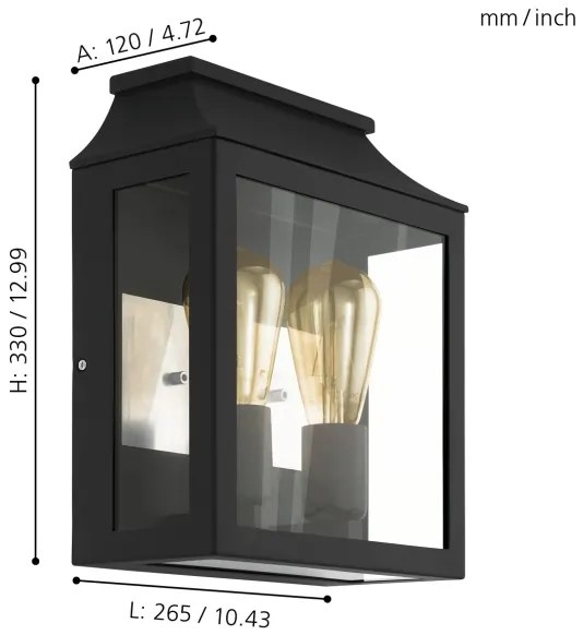 Eglo 97294 - Venkovní nástěnné svítidlo SONCINO 2xE27/60W/230V IP44