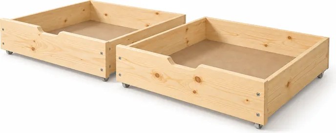 Šuplíky pod postel 180 cm z masivu borovice - přírodní - 2 ks