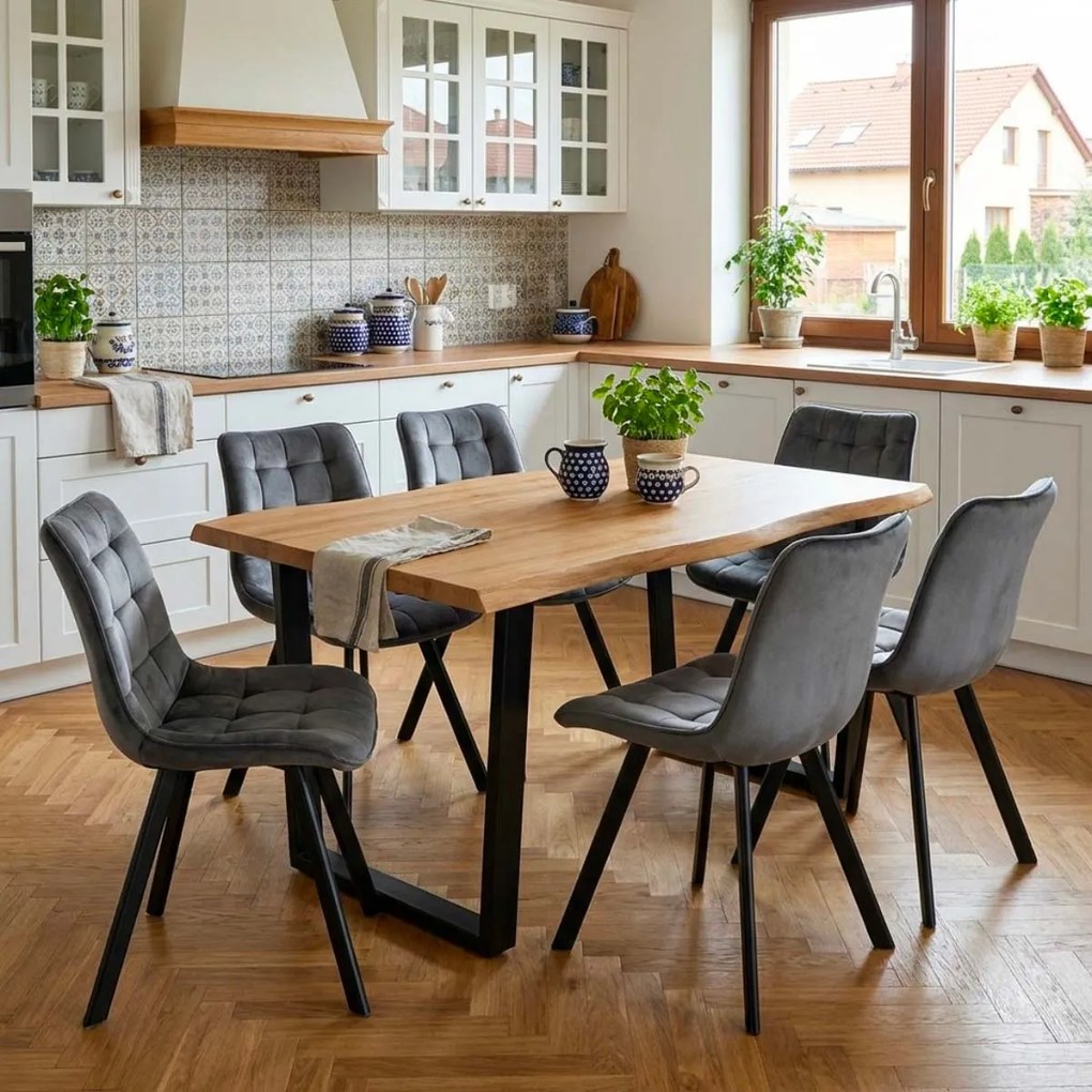 Vikio Jídelní set pro 6 osob 160x90 cm dub noha U šedá židle VJS156-6S-S