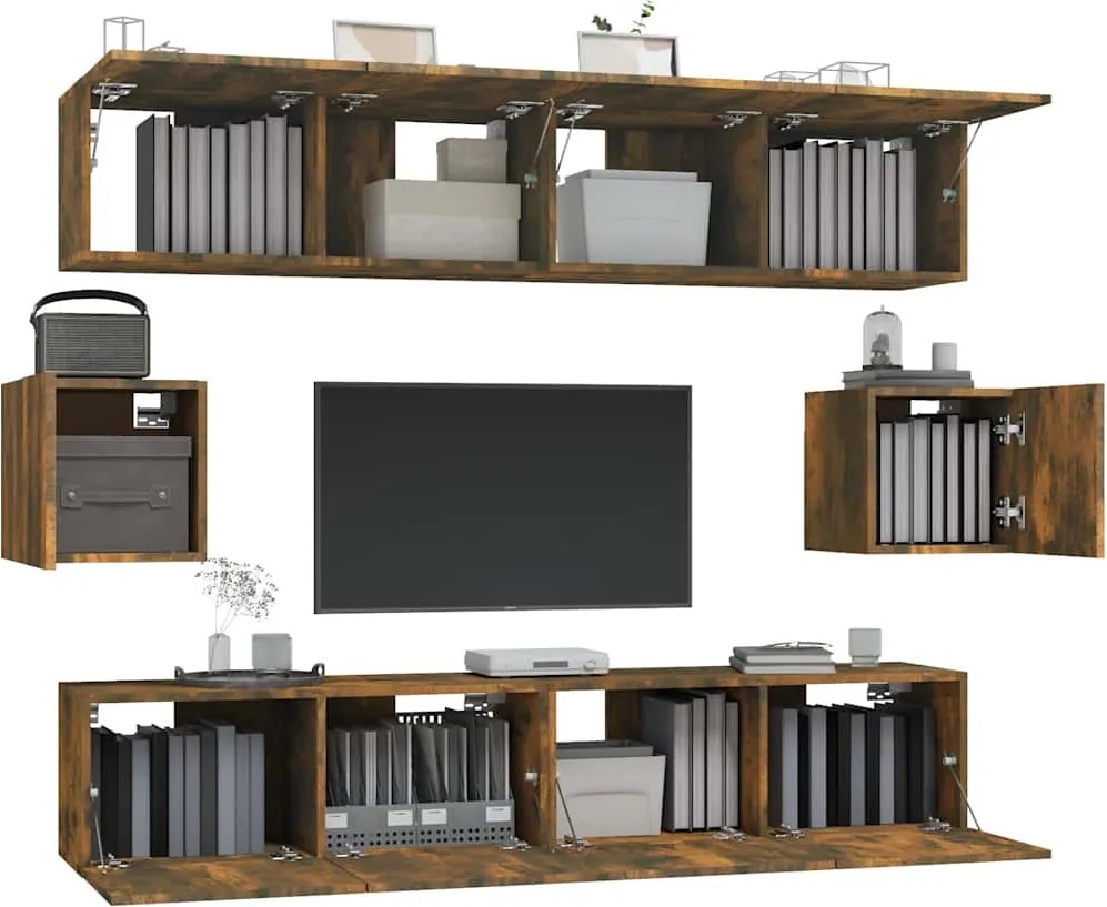 6dílný set TV skříněk kouřový dub kompozitní dřevo 3114363
