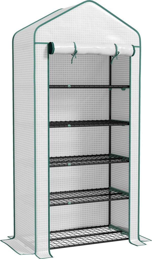 Zahradní skleník Outsunny s 5 policemi, balkónový skleník, zesílená plachta 135 g/m², ocelová konstrukce, dveře se zipem, pro pěstování zeleniny, rost
