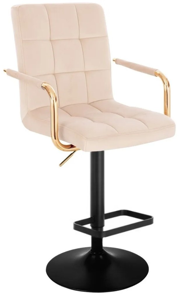 LuxuryForm DESIGN Barová židle VERONA GOLD VELUR na černé kulaté podstavě - krémová
