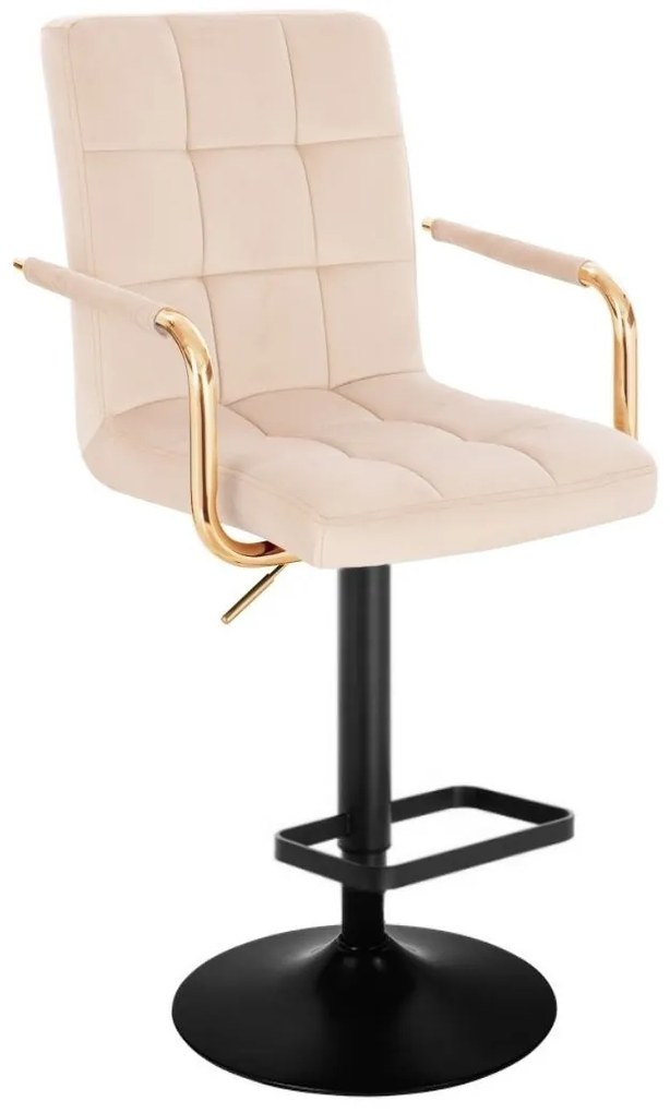 LuxuryForm DESIGN Barová židle VERONA GOLD VELUR na černé kulaté podstavě - krémová