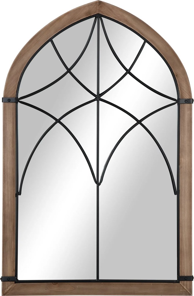 HOMCOM Dekorativní Dřevěné Zrcadlo na Zeď 93x60 cm Okenní Zrcadlo s 2 Háčky Vintage Styl pro Obývací Pokoj, Ložnici, Jídelnu a Předsíň Hnědé | Aosom